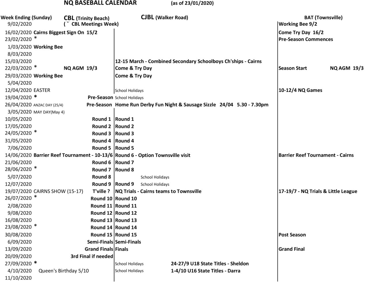 North Queensland Baseball Calendar - Baseball Queensland