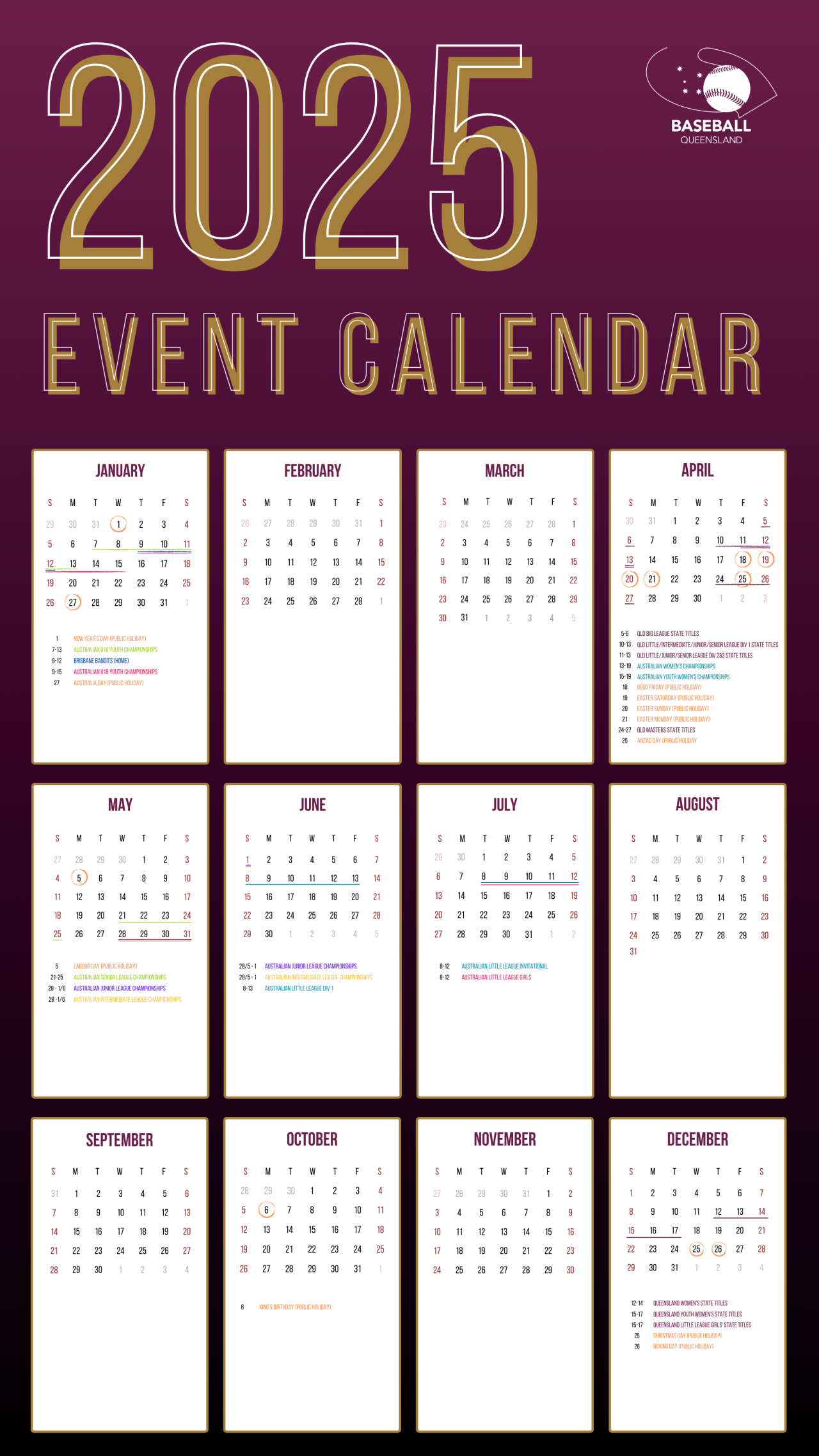 Annual Calendar - Baseball Queensland